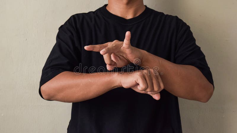 Young Man Showing Happiness Using Sign Language Stock Image - Image of ...