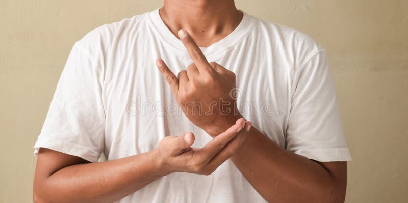 Young Man Showing Sign Language with Hand Gestures Speaking Body ...
