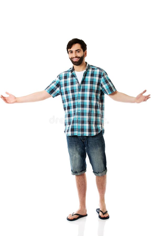 Young Man Showing Something in Hands. Stock Image - Image of product ...