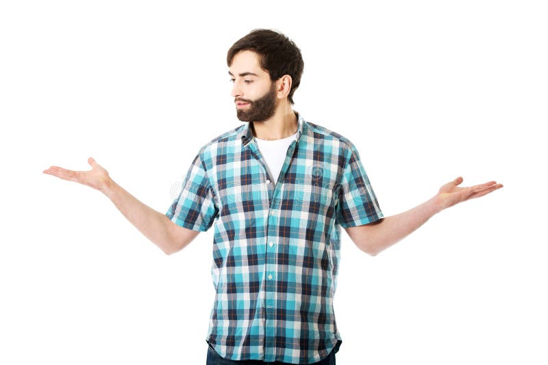 Young Man Showing Something in Hands. Stock Photo - Image of latino ...