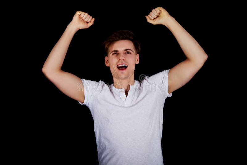 Young Man Showing Winner Gesture. Stock Photo - Image of caucasian ...