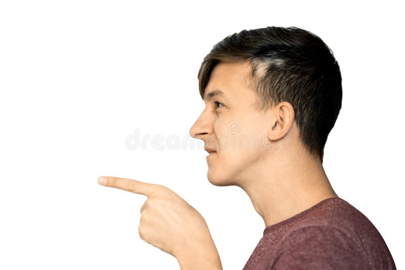 A Young Man Shows a Finger with a Threat. Horizontal Frame Stock Image ...