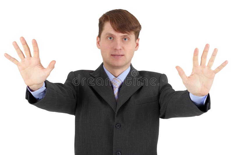 Young Man Shows Gesture of Hands - Stop Stock Image - Image of dark ...