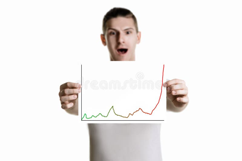 Young Man Shows Graph on a Piece of Paper Stock Photo - Image of ...