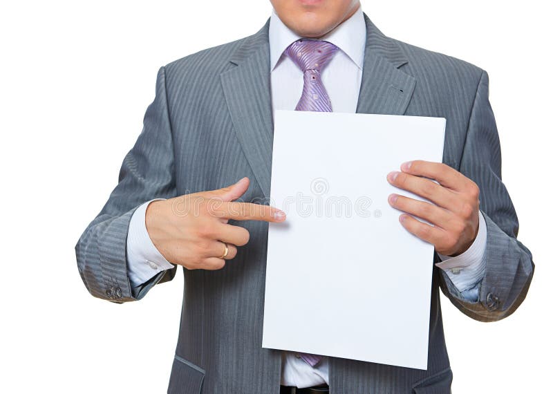 Young man shows paper stock photo. Image of manager, communication ...