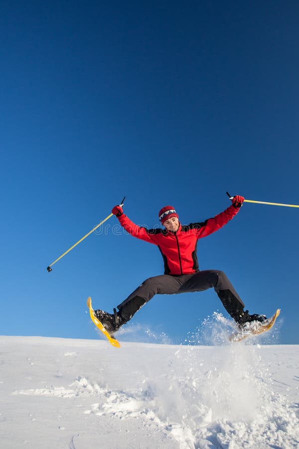 Young Man Showshoeing Outdoors Stock Photo - Image of hard, hiking ...