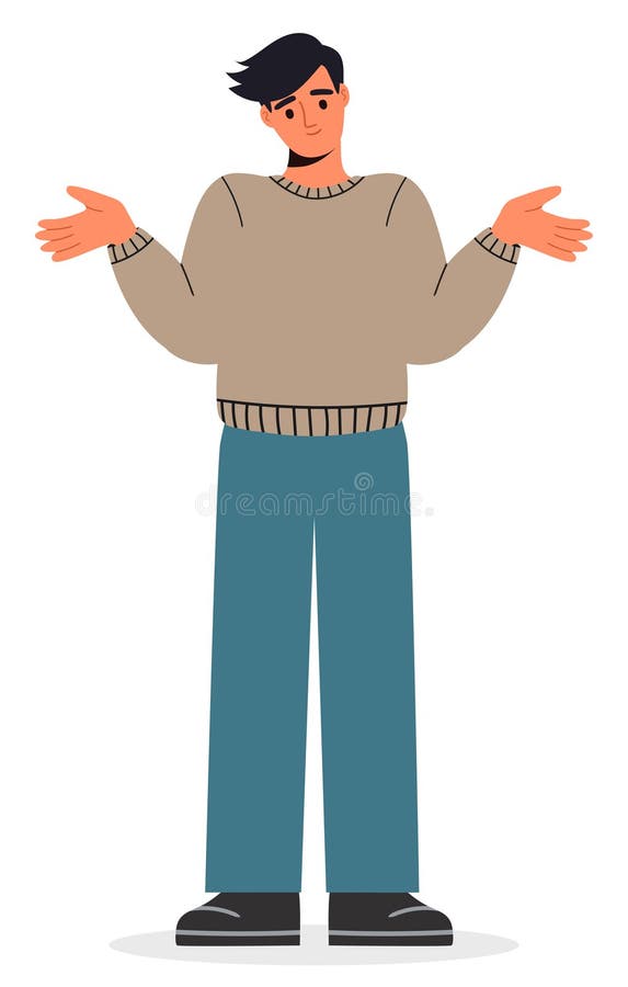 Young Man Shrugs Shoulders and Throws Up His Hands Stock Vector ...