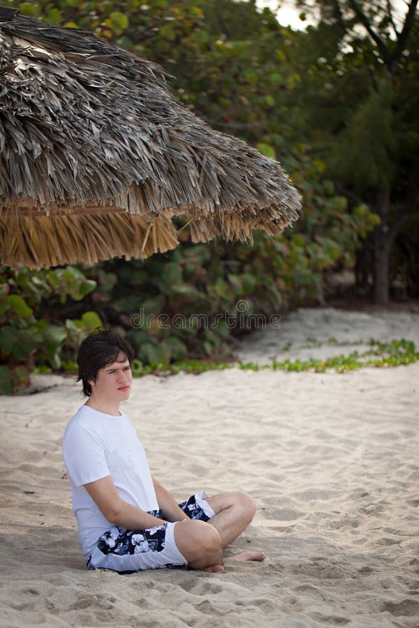 Young Man Sitting at the Beach Stock Image - Image of caucasian, trip ...