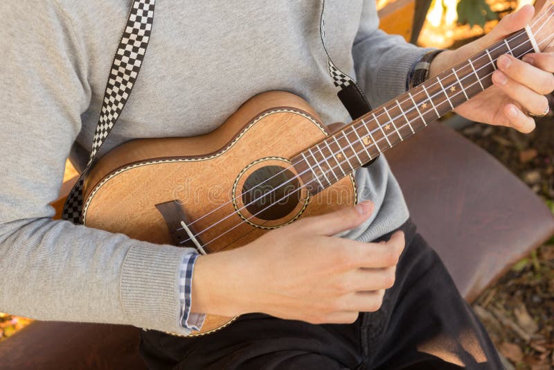 Young man playing ukulele. stock image. Image of handsome - 192704671