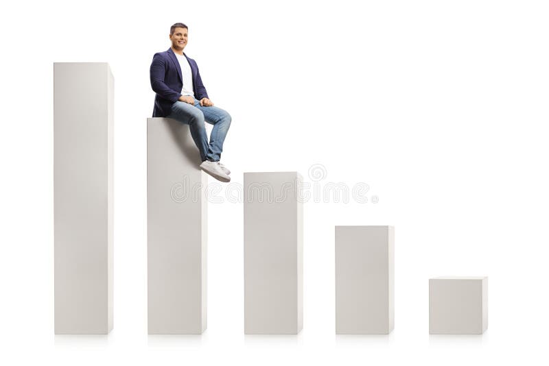 Young Man Sitting on a Chart Graph and Smiling at Camera Stock Photo ...