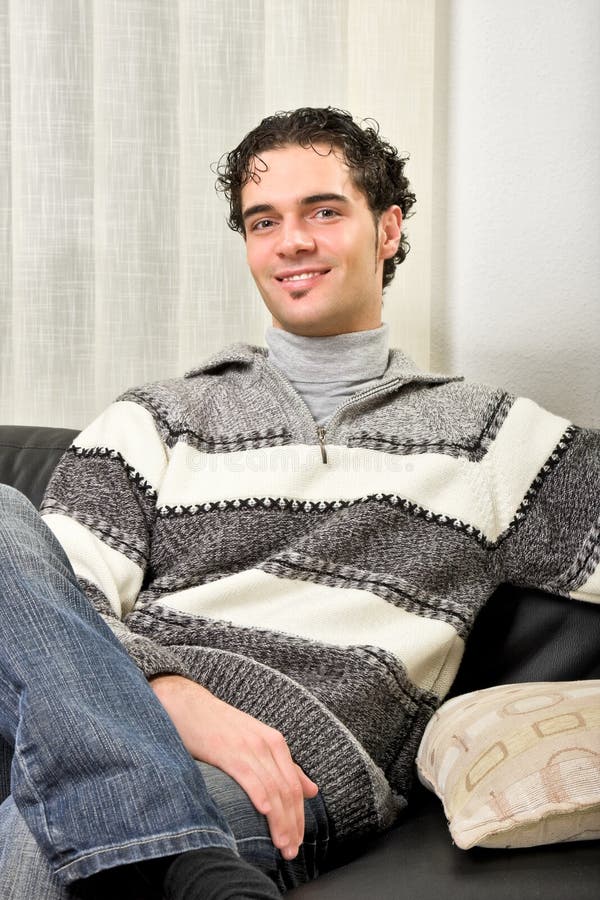Young Man is Sitting at Home Alone Stock Photo - Image of happiness ...