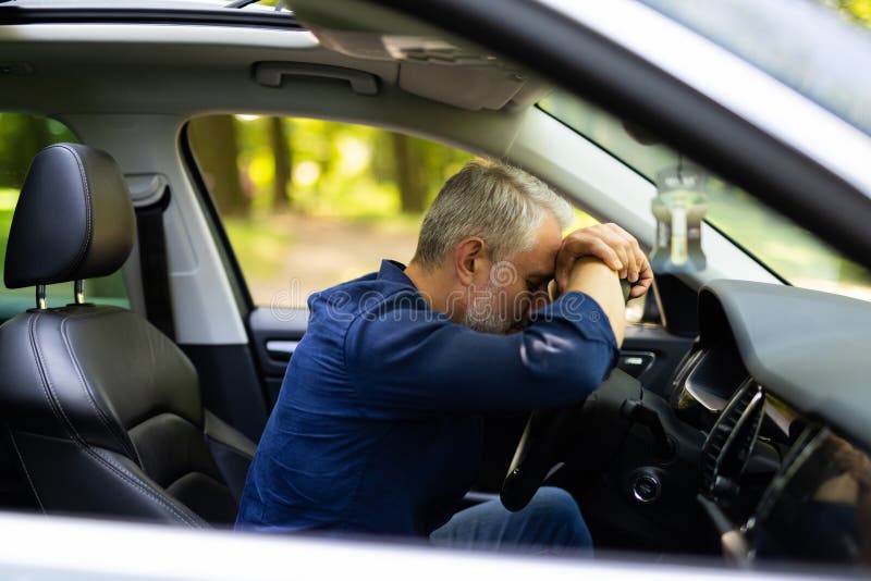 Mid Age Man Sitting Inside Car is Very Upset and Stressed Stock Image ...