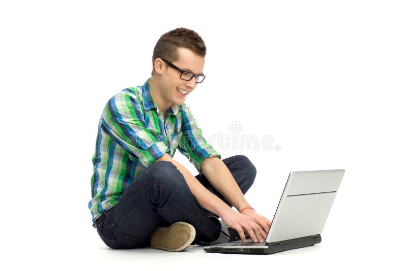 Attractive Teen Boy with Laptop Computer Stock Photo - Image of work ...