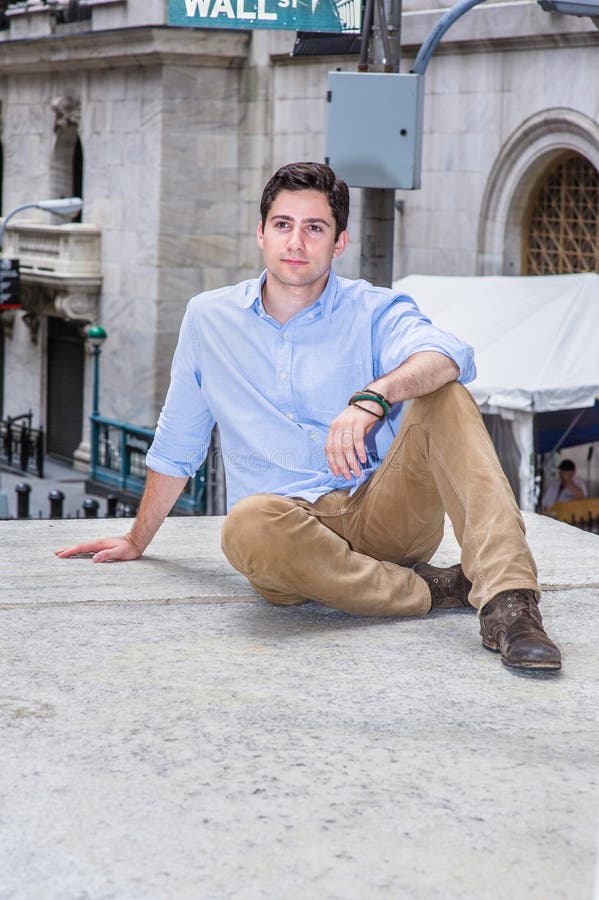 Young Man Sitting Outside, Relaxing, Thinking Stock Photo - Image of ...