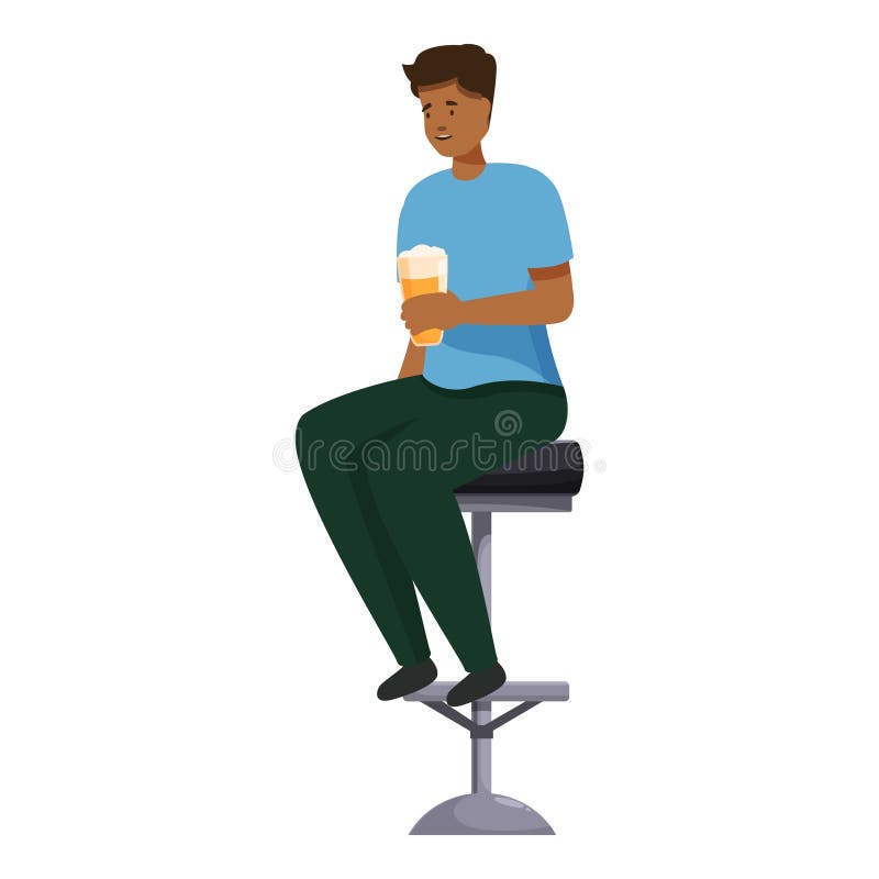Young Man Sitting on a Stool and Drinking Beer Stock Illustration ...