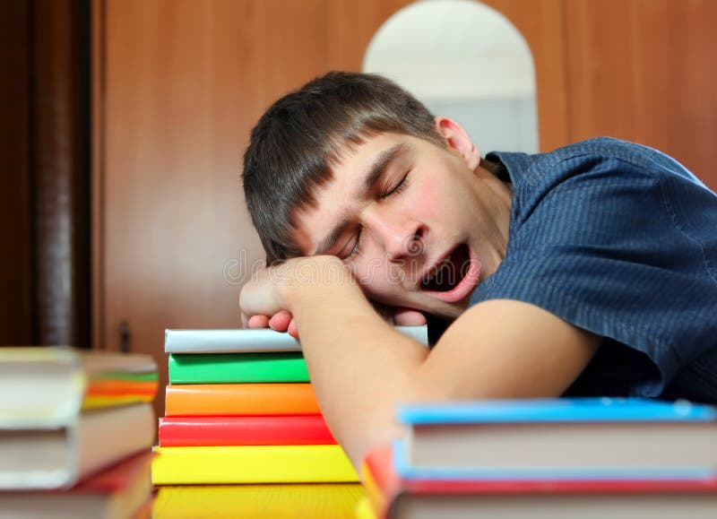 Young Man Sleep on the Books Stock Image - Image of room, sleeper: 63450963
