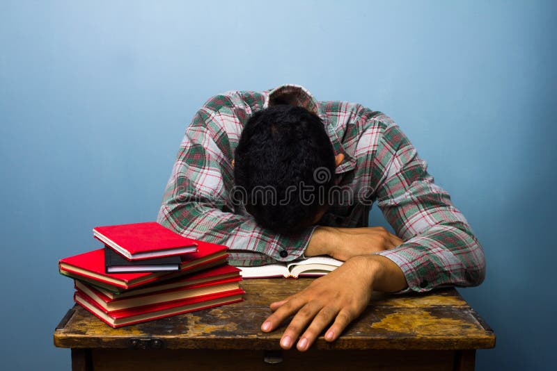 Young Man Sleeping at Desk after Studying Stock Photo - Image of ...