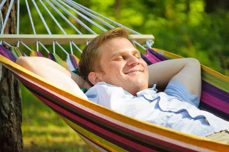 Young Man Sleeping in a Hammock Stock Photo - Image of green, male ...