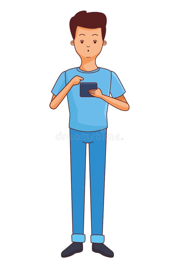 Young Man with Smartphone Cartoon Stock Vector - Illustration of ...
