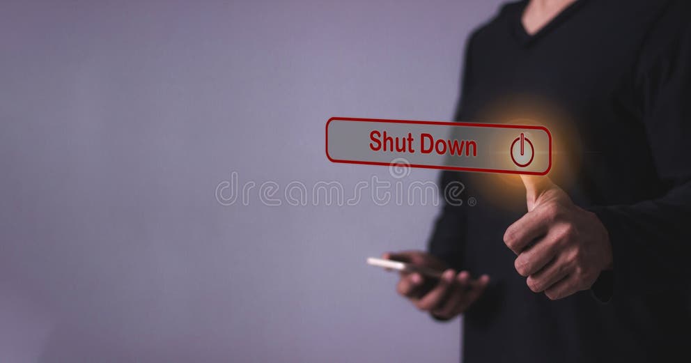 Young Man with Smartphone Mobile Hand Touching Shut Down Button Press ...