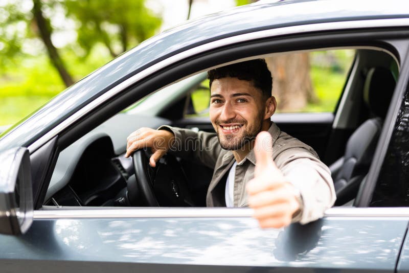 Young Man Smiling Happy Doing Ok Sign Driving Car Stock Photo - Image ...