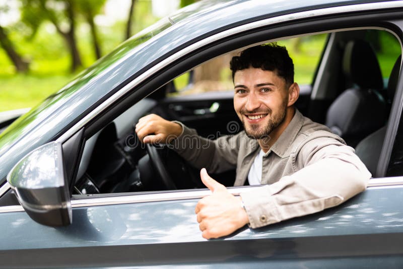 Young Man Smiling Happy Doing Ok Sign Driving Car Stock Photo - Image ...