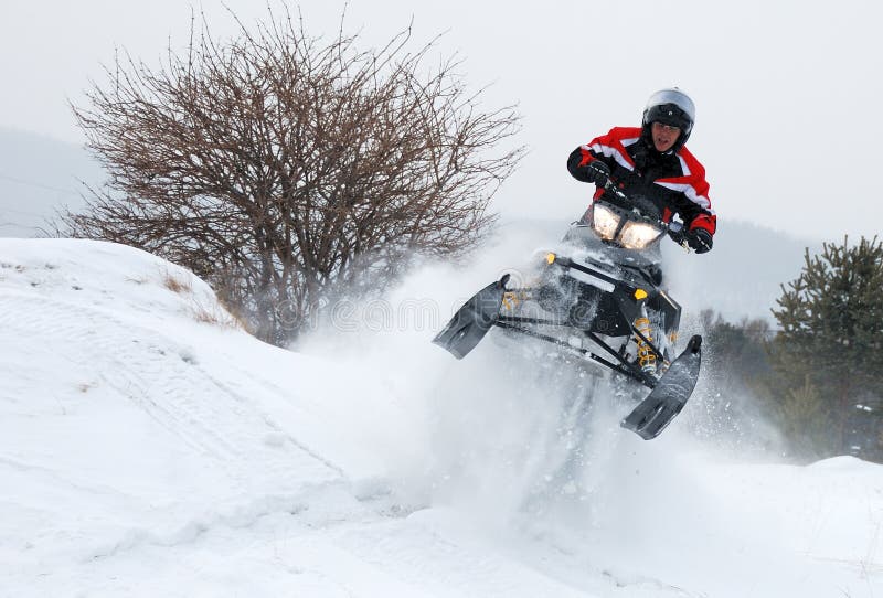 Snowmobile action shot stock photo. Image of snow, trails - 1342242