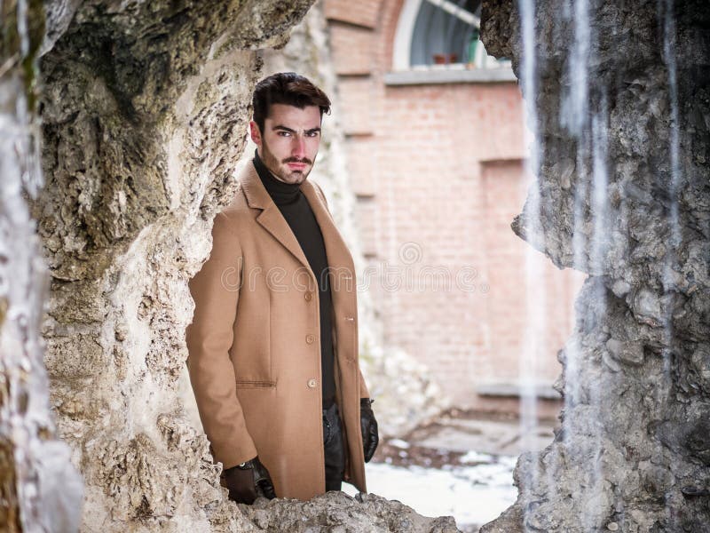 Young Man in Snowy City Park in Winter Day Stock Image - Image of ... Young Man in Snowy City Park in Winter Day Stock Image - Image of ...