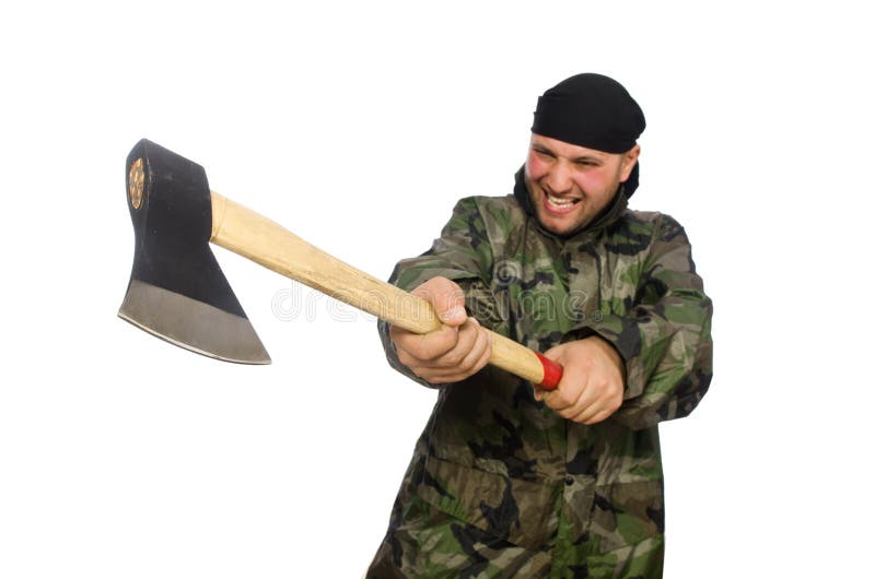 Young Man in Soldier Uniform Stock Image - Image of combat, hatchet ...