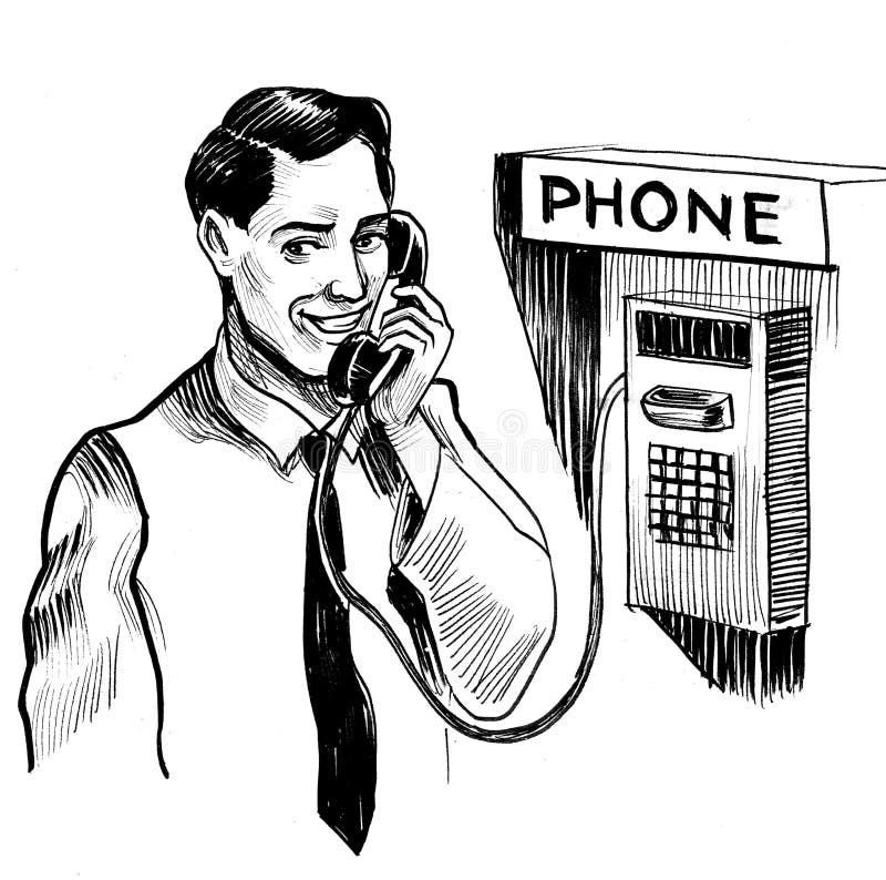 Young Man Speaking Over Payphone Stock Illustration - Illustration of ...