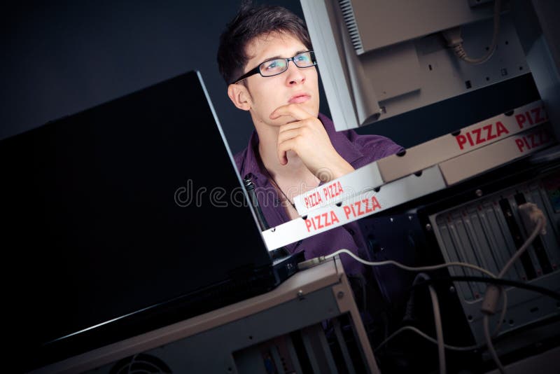 Nerd and His Computer stock photo. Image of office, sitting - 91484236