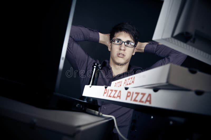 Nerd and His Computer stock photo. Image of office, sitting - 91484236