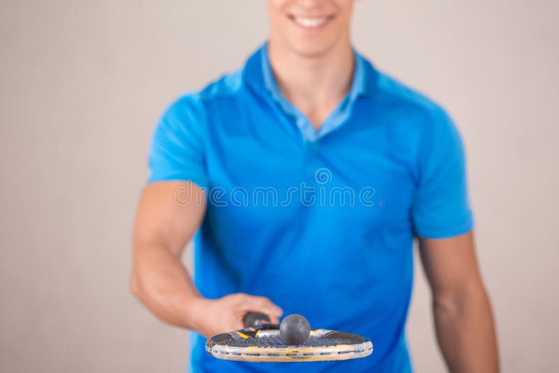 Young Man Squash Player Exercise Game in the Gym Stock Photo - Image of ...
