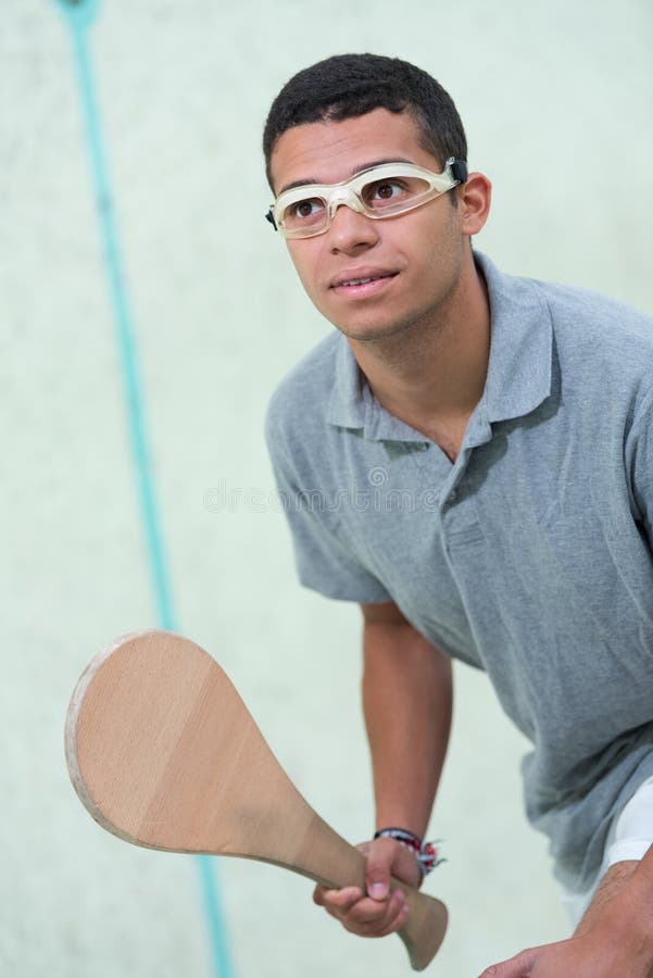 Young Man Squash Player Exercise Game in Gym Stock Image - Image of ...