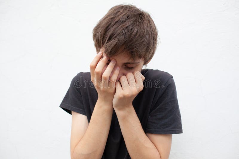 Young Man Squeezes His Head Stock Image - Image of aggression, attack ...
