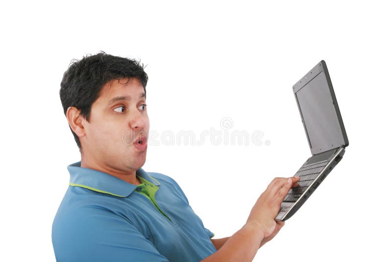Young Man Standing, Holding a Laptop Computer Stock Image - Image of ...