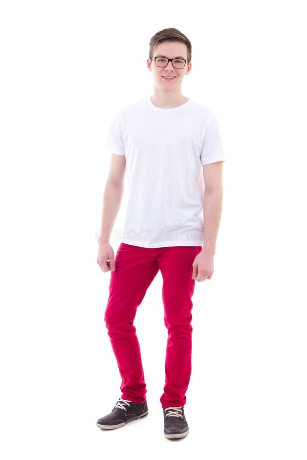 Young Man Standing Isolated on White Stock Photo - Image of fashion ...