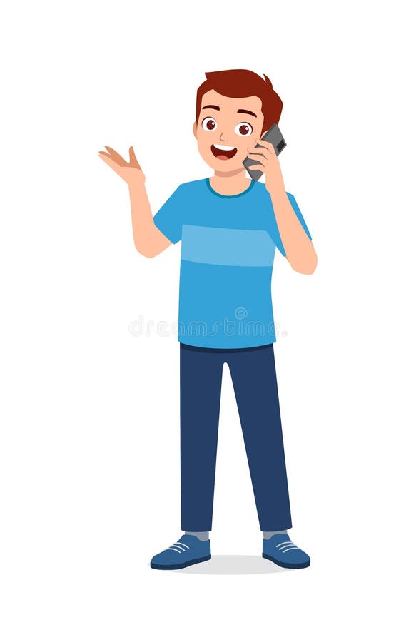 Young Man Standing and Talking Using Smartphone Stock Vector ...