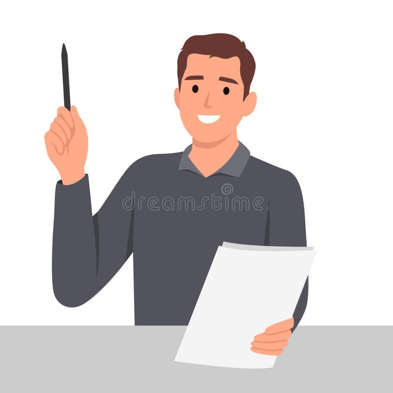 Young Man Standing with Thoughtful Expression and Holding Paper ...