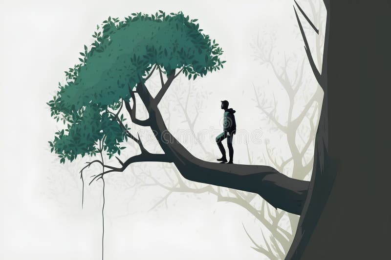 Young Man Standing on a Tree in the Forest. Vector Illustration Stock ...