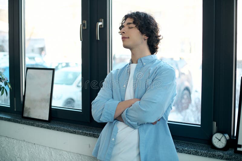 Young Handsome Man Reflecting in a Stock Image - Image of thoughtful ...
