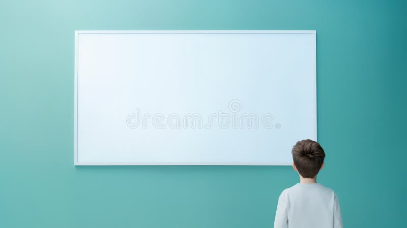 The Young Man Stands Next To a Big Blank Screen , Concept of Technology ...