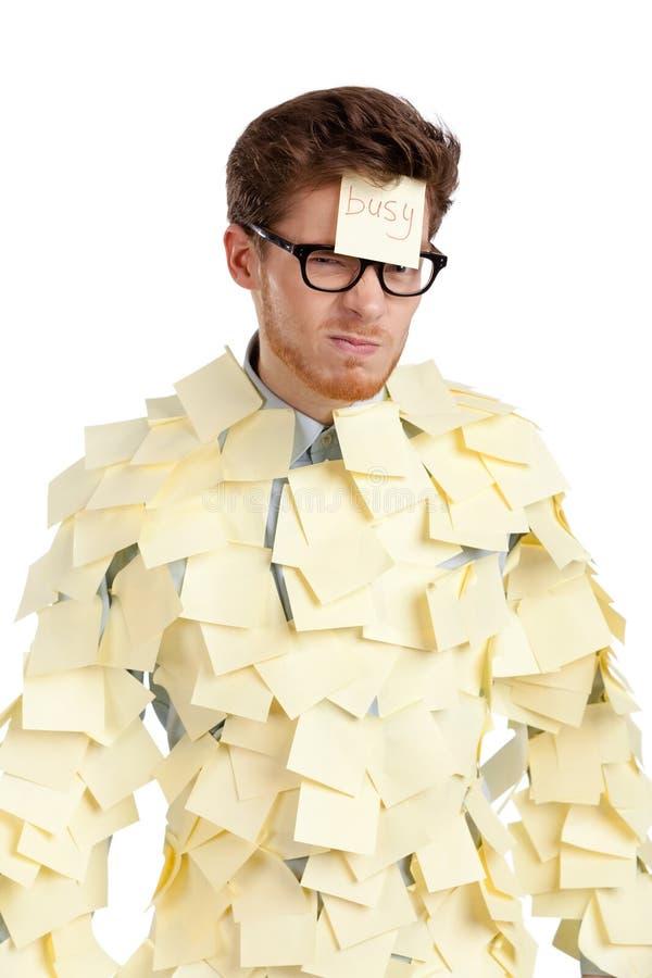Young Male Sticky Note His Face Covered Yellow Stickers Stock Photos ...