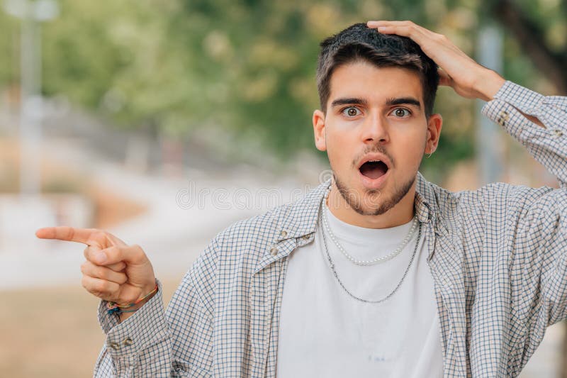 Man on the Street Pointing Surprised Stock Image - Image of shock, look ...