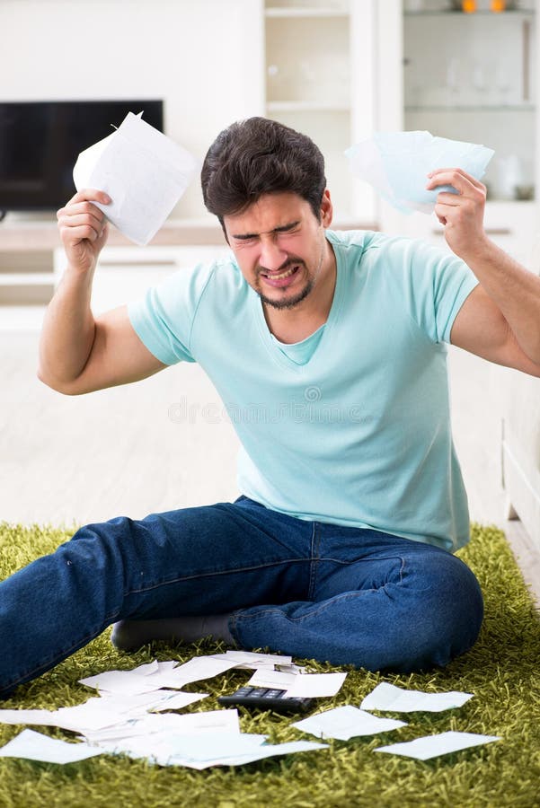 The Young Man Struggling with Personal Finance and Bills Stock Image ...