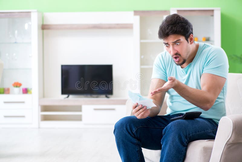 The Young Man Struggling with Personal Finance and Bills Stock Image ...