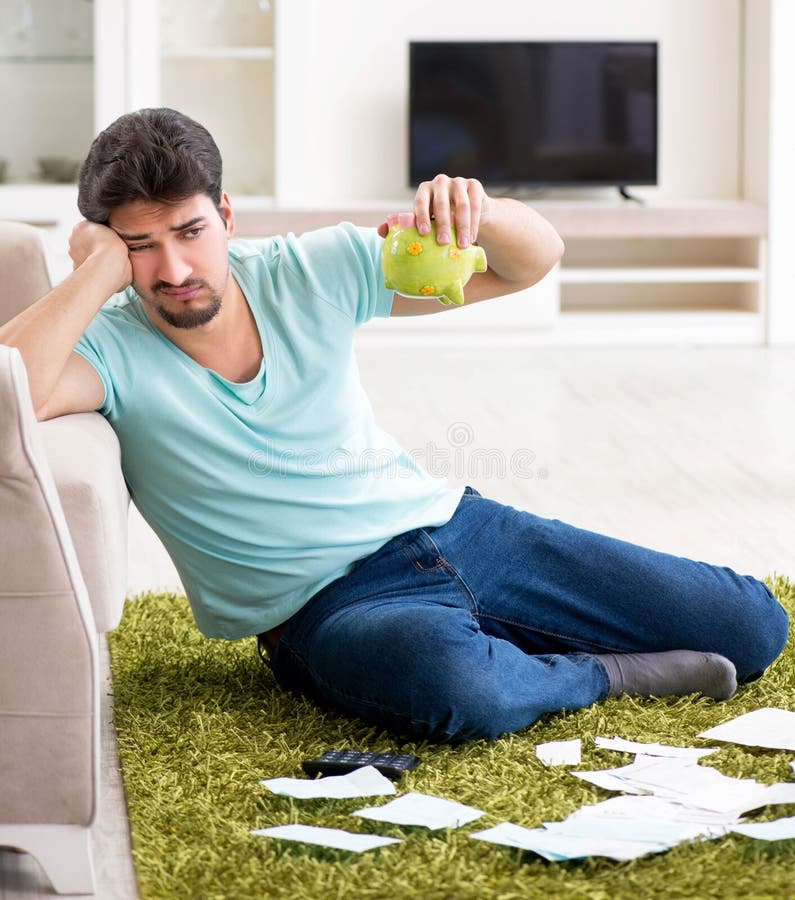 Young Man Struggling with Personal Finance and Bills Stock Image ...