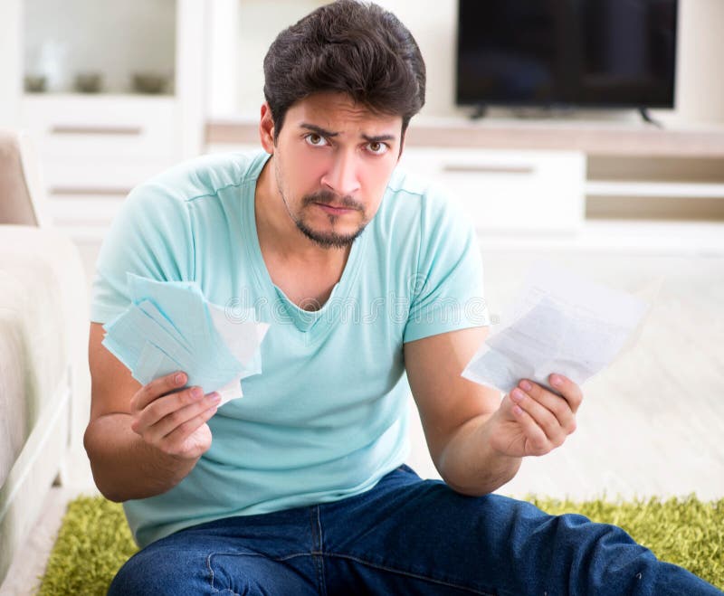 Young Man Struggling with Personal Finance and Bills Stock Image ...