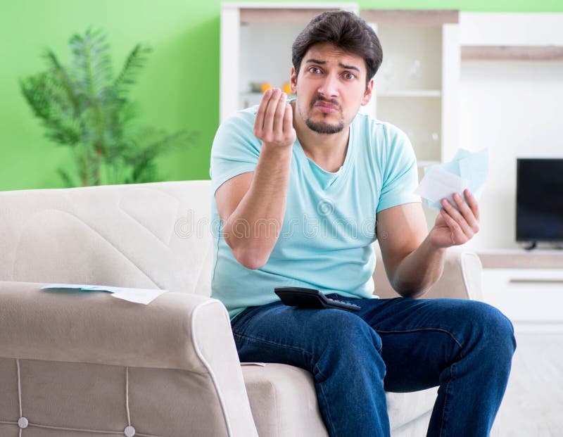 Young Man Struggling with Personal Finance and Bills Stock Image ...
