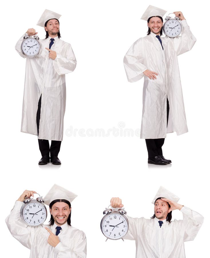 The Young Man Student with Clock Isolated on White Stock Photo - Image ...